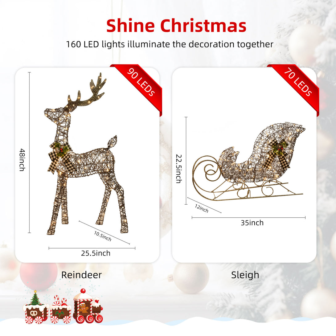 Lighted Rattan Reindeer and Sleigh Set | Outdoor Holiday Decor ...