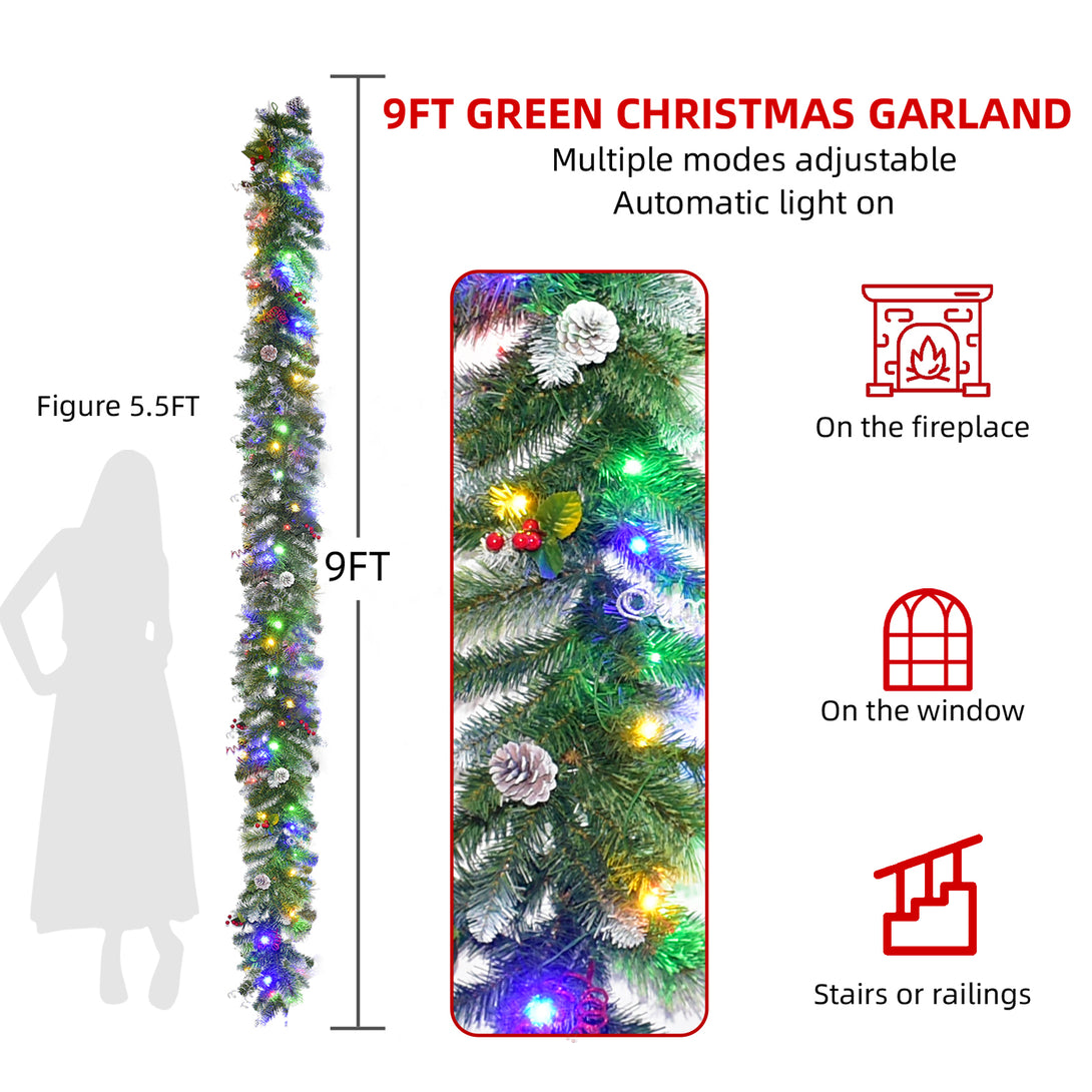 9ft Pre-Lit Christmas Garland | Battery Operated Holiday Decor ...